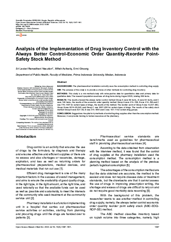 (PDF) Analysis of the Implementation of Drug Inventory Control with the ...