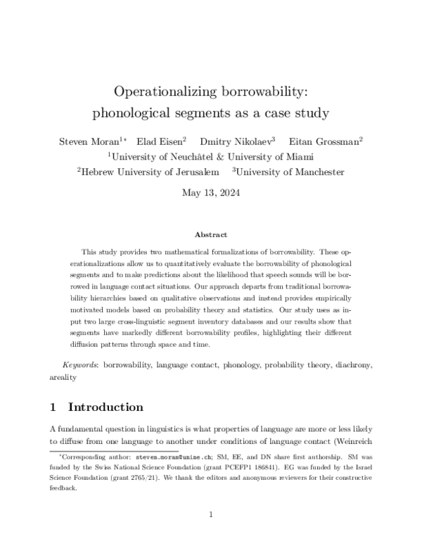 (PDF) Operationalizing borrowability: phonological segments as a case study
