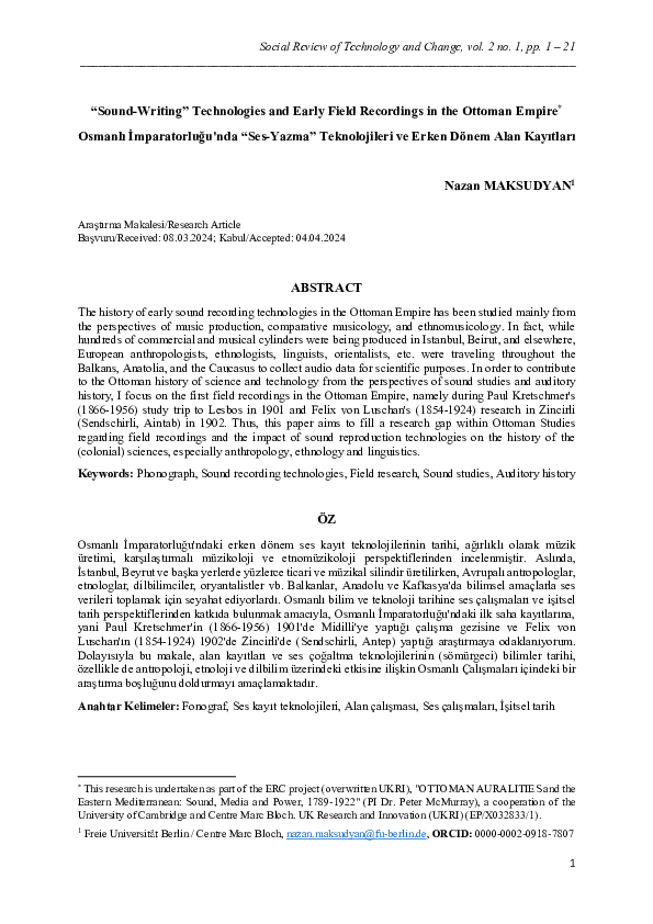 (PDF) Nazan Maksudyan (2024) "Sound-Writing" Technologies and Early ...