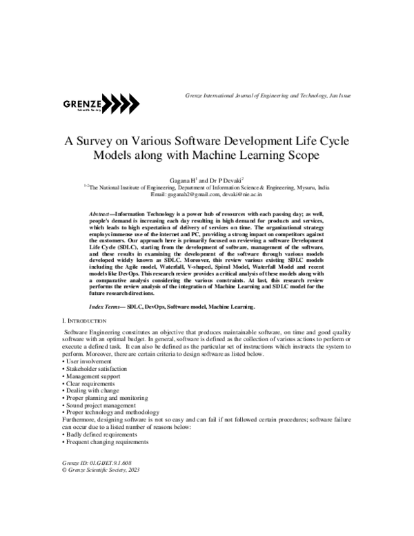 (PDF) A Survey on Various Software Development Life Cycle Models along ...