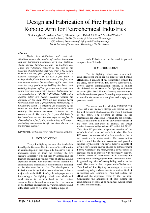 (PDF) Design and Fabrication of Fire Fighting Robotic Arm for ...