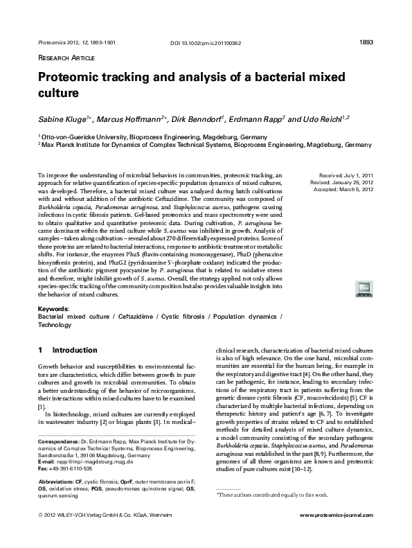 (PDF) Proteomic tracking and analysis of a bacterial mixed culture