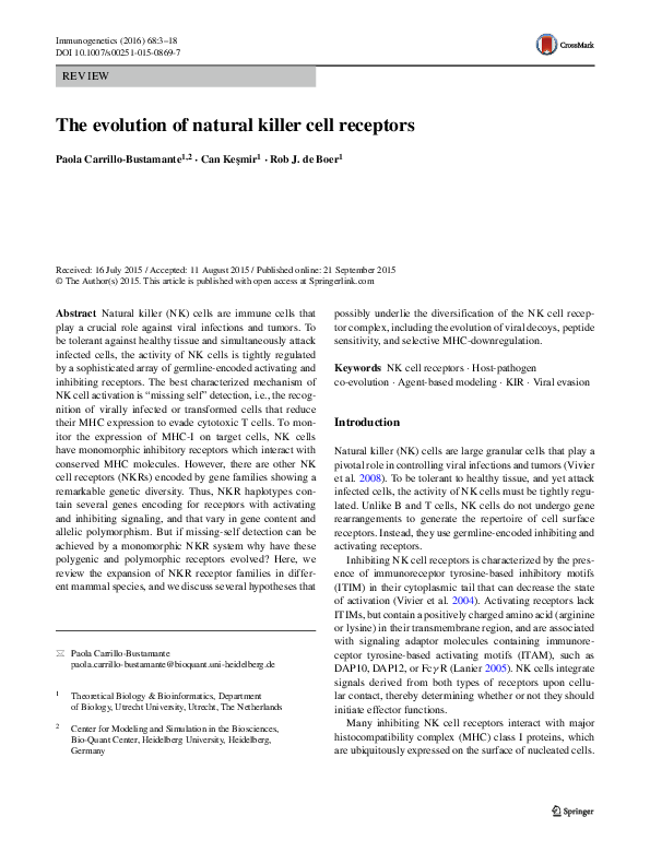 (PDF) The evolution of natural killer cell receptors