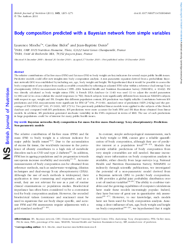 (PDF) Body composition predicted with a Bayesian network from simple variables