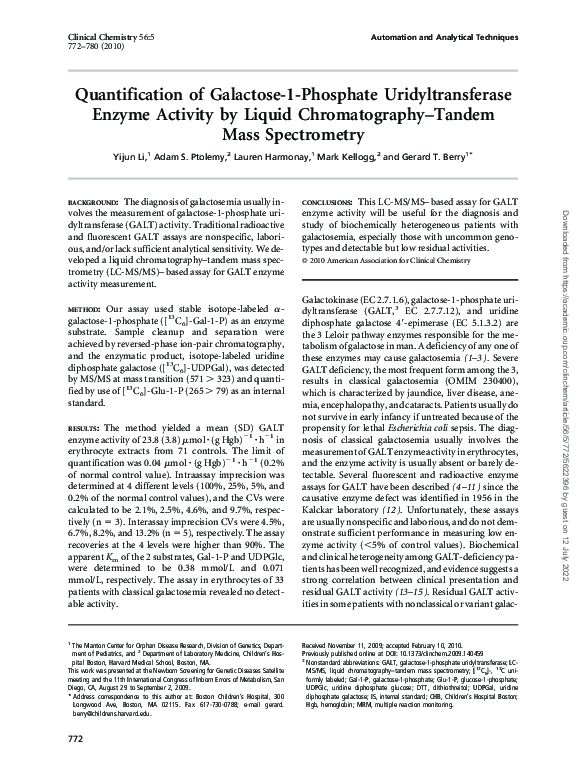 (PDF) Quantification of Galactose-1-Phosphate Uridyltransferase Enzyme ...