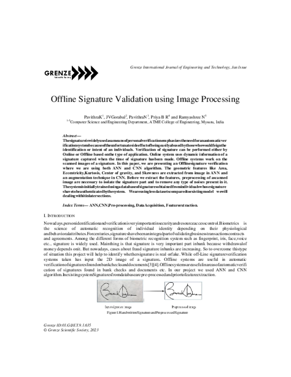 (PDF) Offline Signature Validation using Image Processing