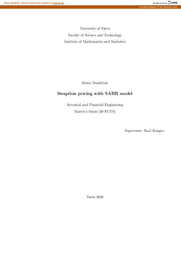 (PDF) Swaption pricing with SABR model