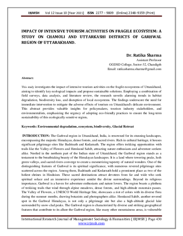 (PDF) IMPACT OF INTENSIVE TOURISM ACTIVITIES ON FRAGILE ECOSYSTEM: A ...