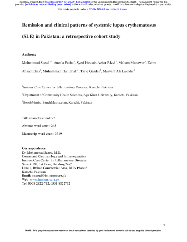 (PDF) Remission and clinical patterns of systemic lupus erythematosus ...
