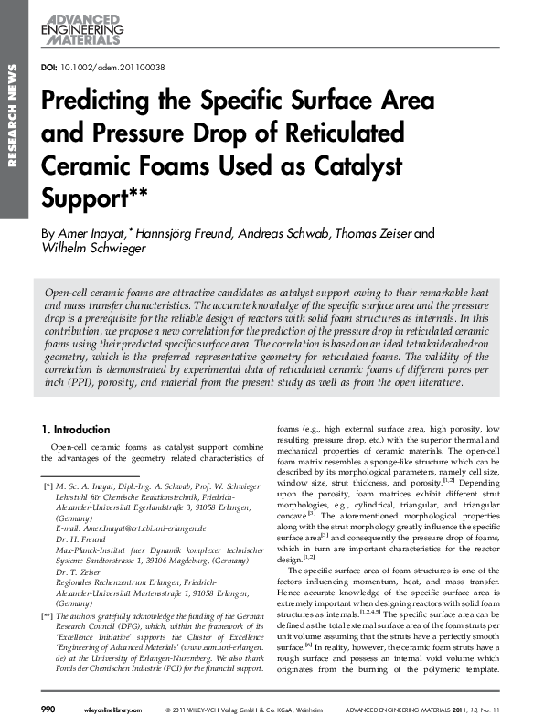 (PDF) Predicting the Specific Surface Area and Pressure Drop of ...