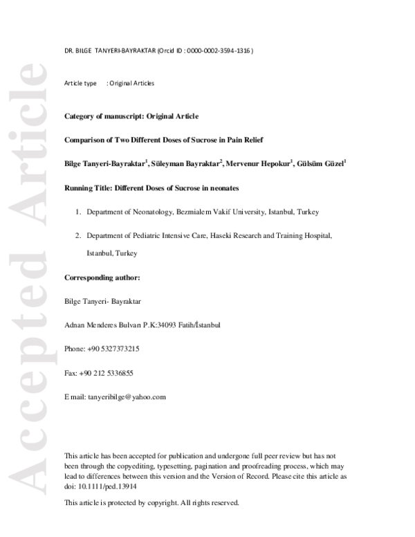 (PDF) Comparison of Two Different Doses of Sucrose in Pain Relief by ...