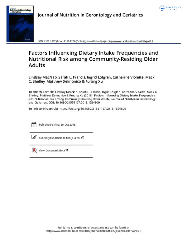 (PDF) Factors Influencing Dietary Intake Frequencies and Nutritional ...