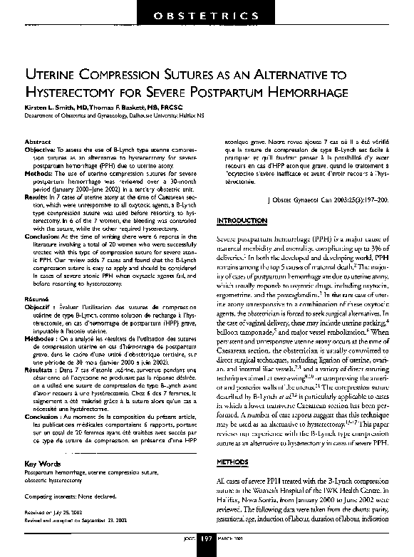 (PDF) Uterine Compression Sutures as an Alternative to Hysterectomy for ...