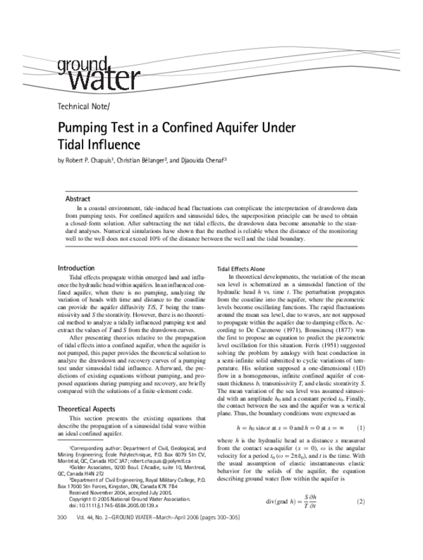 (PDF) Pumping Test in a Confined Aquifer Under Tidal Influence