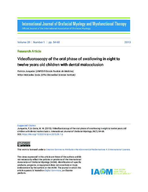 (PDF) Videofluoroscopy of the oral phase of swallowing in eight to ...
