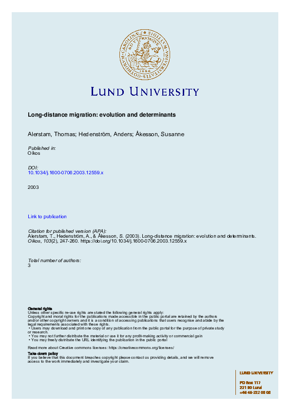 (PDF) Long-distance migration: evolution and determinants