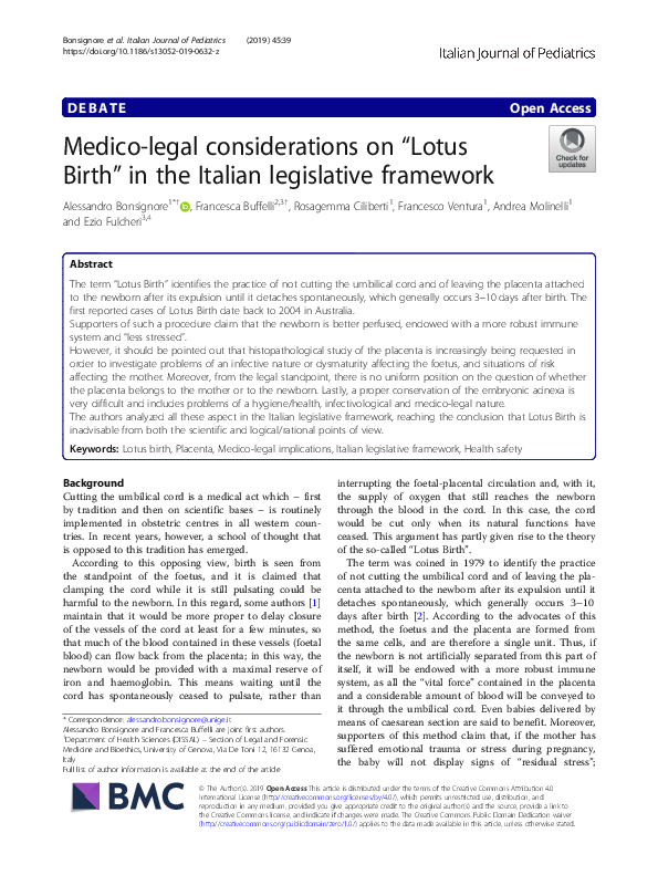 (PDF) Medico-legal considerations on “Lotus Birth” in the Italian legislative framework ...