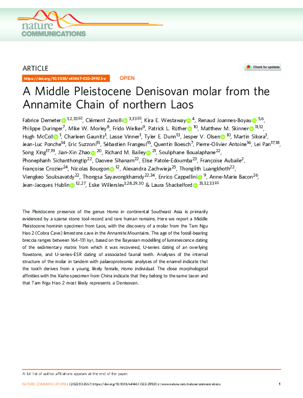 (PDF) A Middle Pleistocene Denisovan molar from the Annamite Chain of ...