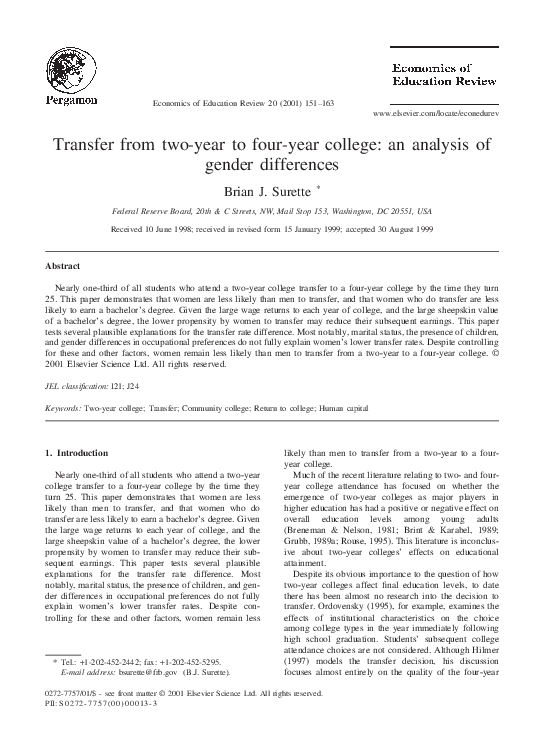 (PDF) Transfer from two-year to four-year college: an analysis of ...