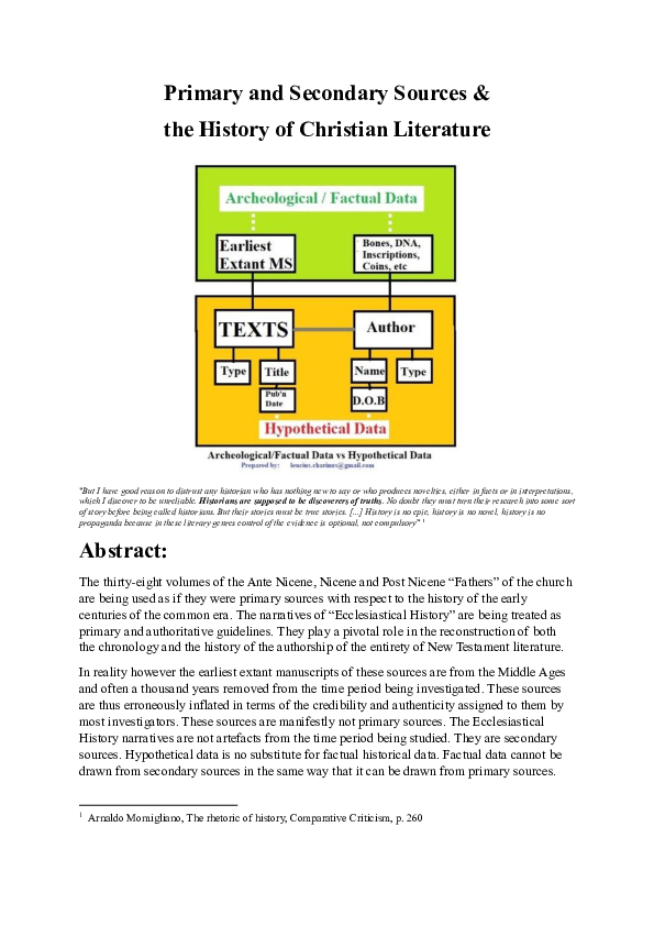 (PDF) Primary and Secondary Sources & the History of Christian Literature