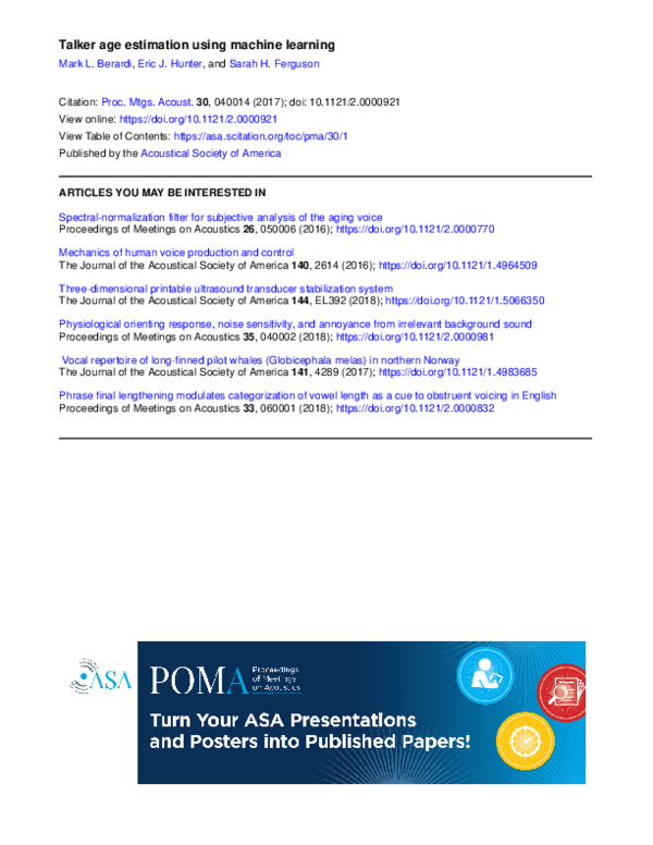 (PDF) Talker age estimation using machine learning