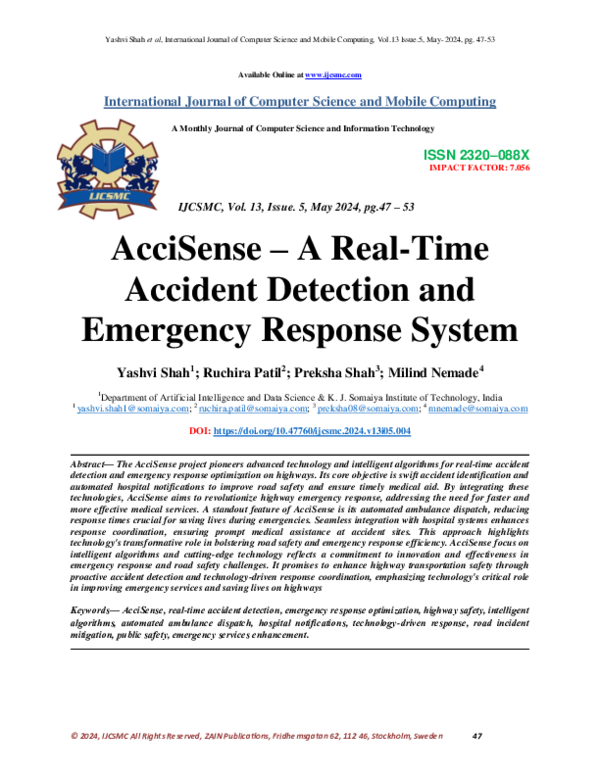 (PDF) AcciSense – A Real-Time Accident Detection and Emergency Response ...