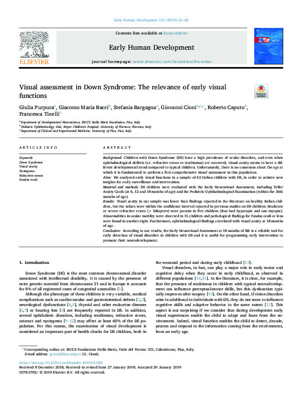 (PDF) Visual assessment in Down Syndrome: The relevance of early visual ...