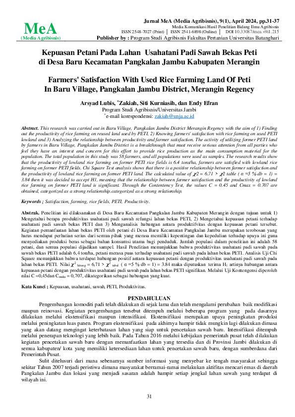 (PDF) Kepuasan Petani Pada Lahan Usahatani Padi Sawah Bekas Peti di Desa Baru Kecamatan ...