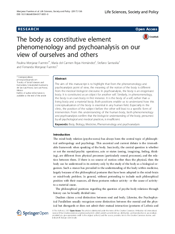 (PDF) The body as constitutive element phenomenology and psychoanalysis ...