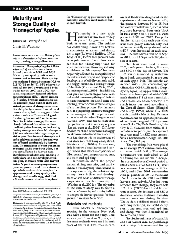 (PDF) Maturity and Storage Quality of `Honeycrisp' Apples | James Wargo ...