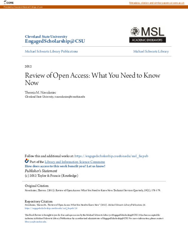 (PDF) A Review of “Open Access: What You Need to Know Now”