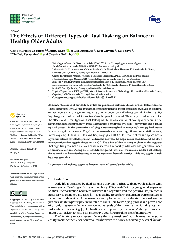 (PDF) The Effects of Different Types of Dual Tasking on Balance in Healthy Older Adults