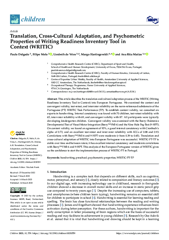 (PDF) Translation, Cross-Cultural Adaptation, and Psychometric Properties of Writing Readiness ...