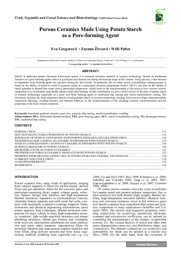 (PDF) Porous Ceramics Made Using Potato Starch as a Pore-forming Agent