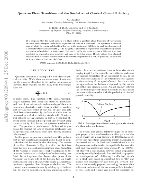 (PDF) Quantum phase transitions and the breakdown of classical general relativity