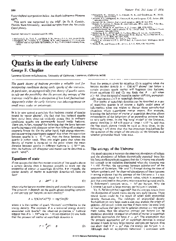 (PDF) Quarks in the early Universe