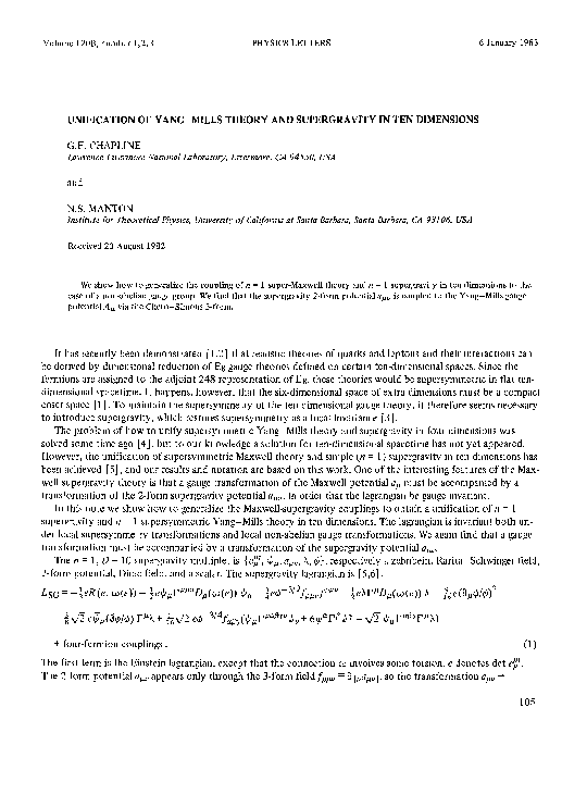 (PDF) Unification of Yang-Mills theory and supergravity in ten dimensions