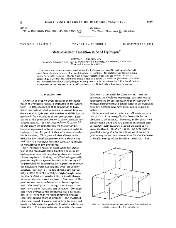 (PDF) Metal-Insulator Transition in Solid Hydrogen