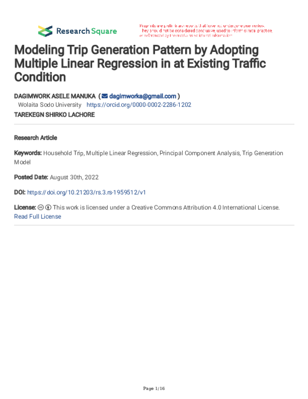 (PDF) Modeling Trip Generation Pattern by Adopting Multiple Linear ...