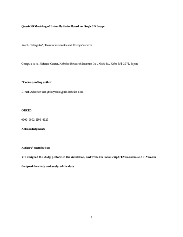 (PDF) Quasi-3D Modeling of Li-ion Batteries Based on Single 2D Image