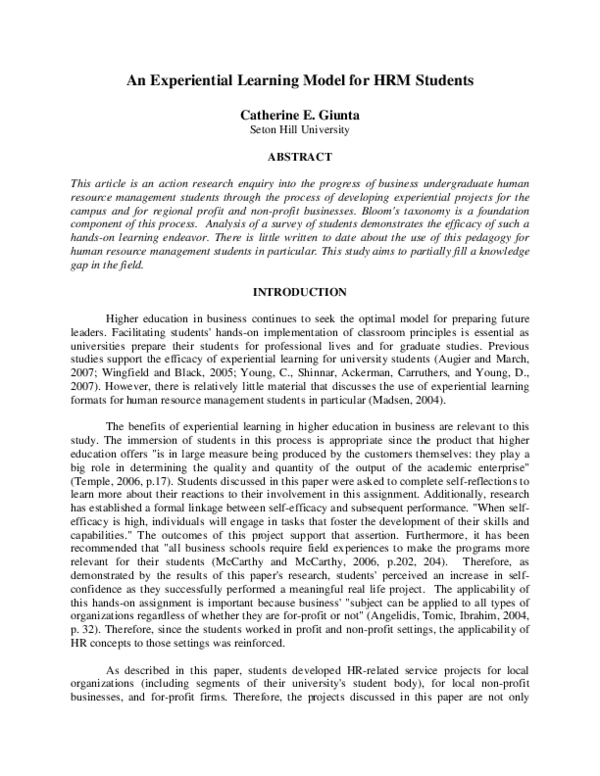 (PDF) An Experiential Learning Model for HRM Students