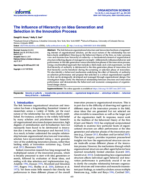 (PDF) The Influence of Hierarchy on Idea Generation and Selection in ...