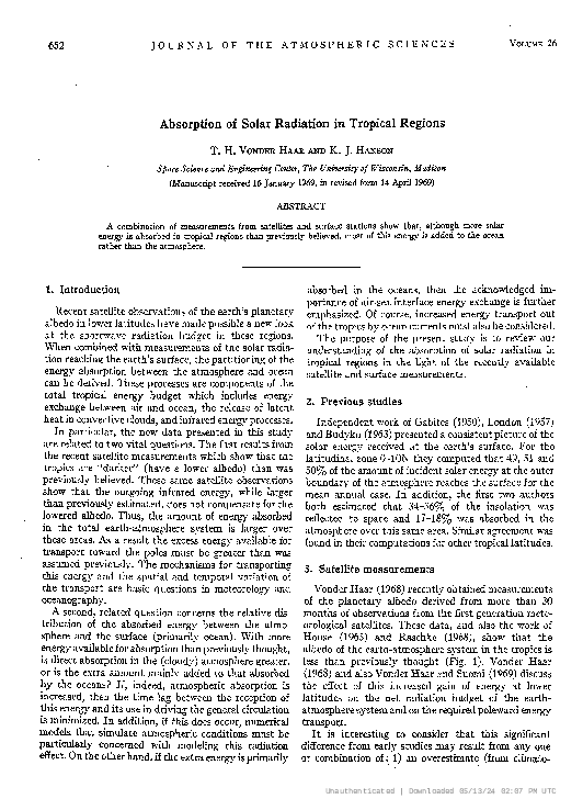 (PDF) Absorption of Solar Radiation in Tropical Regions