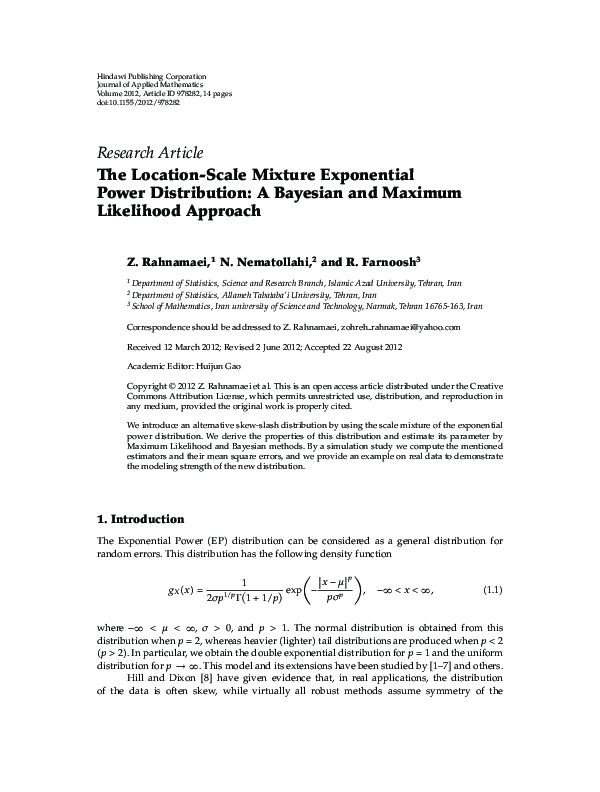 (PDF) The Location-Scale Mixture Exponential Power Distribution: A Bayesian and Maximum ...