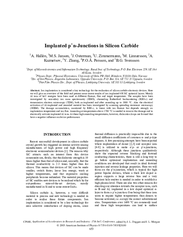 (PDF) Implanted p+n-Junctions in Silicon Carbide
