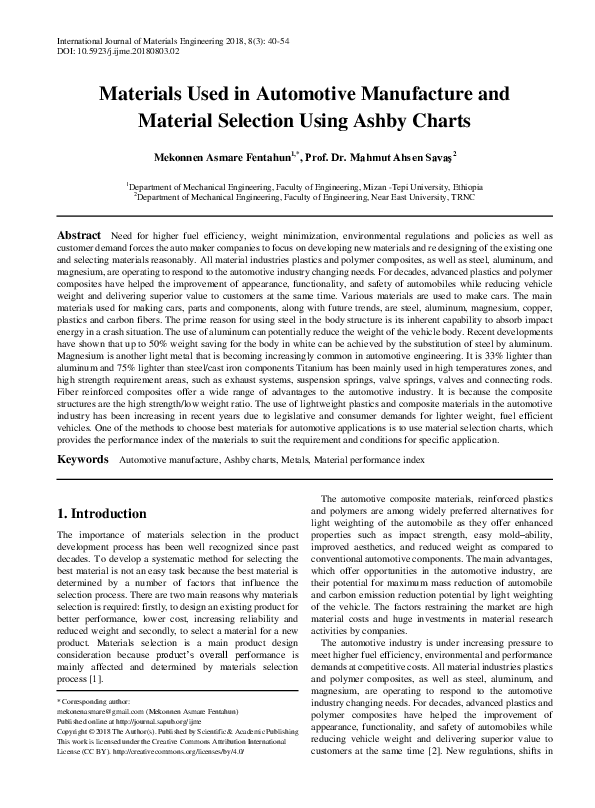 (PDF) Materials Used in Automotive Manufacture and Material Selection ...