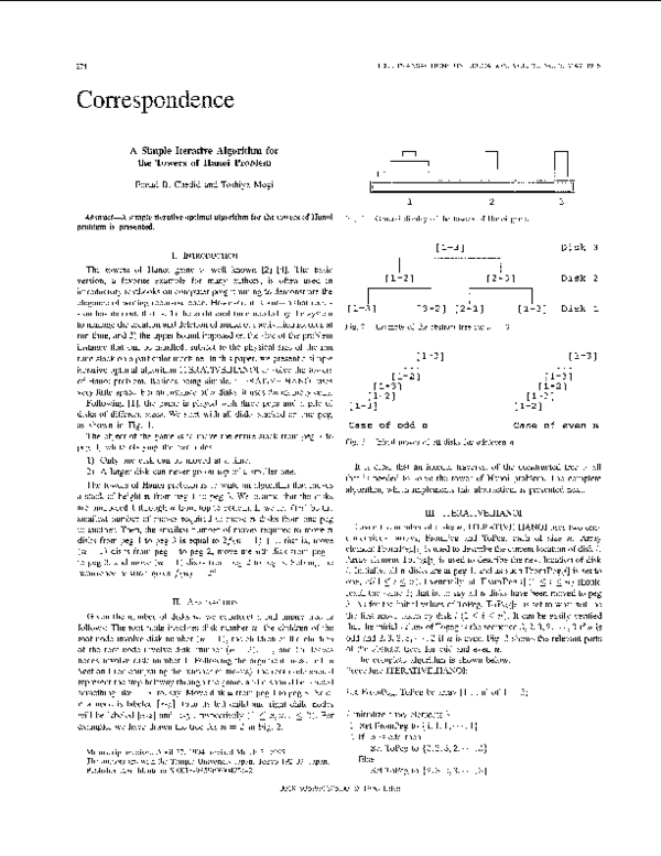 (PDF) A simple iterative algorithm for the towers of Hanoi problem