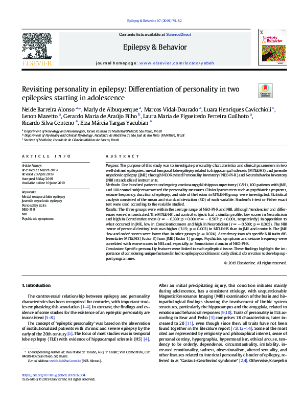 (PDF) Revisiting personality in epilepsy: Differentiation of ...