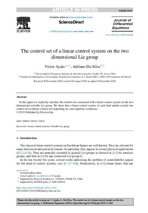 (PDF) The control set of a linear control system on the two dimensional ...