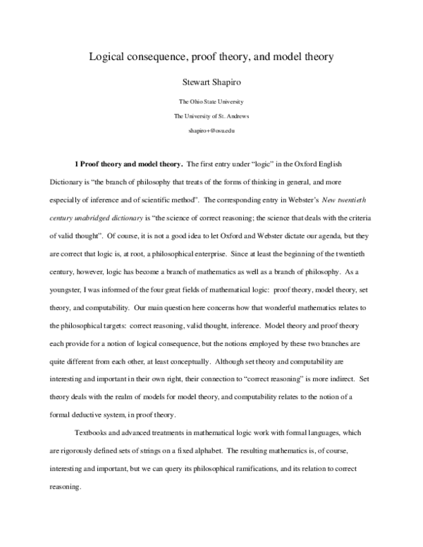 Pdf Logical Consequence Proof Theory And Model Theory
